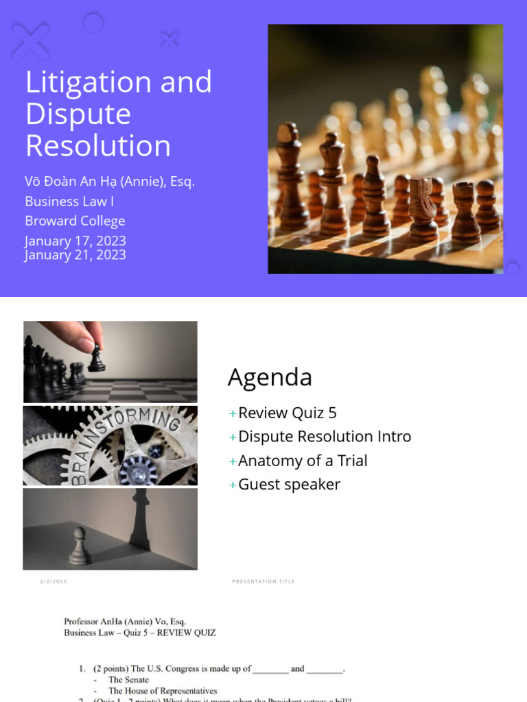 BUL2241 Business Law I - Session 6 & 7 - Litigation & Dispute ...