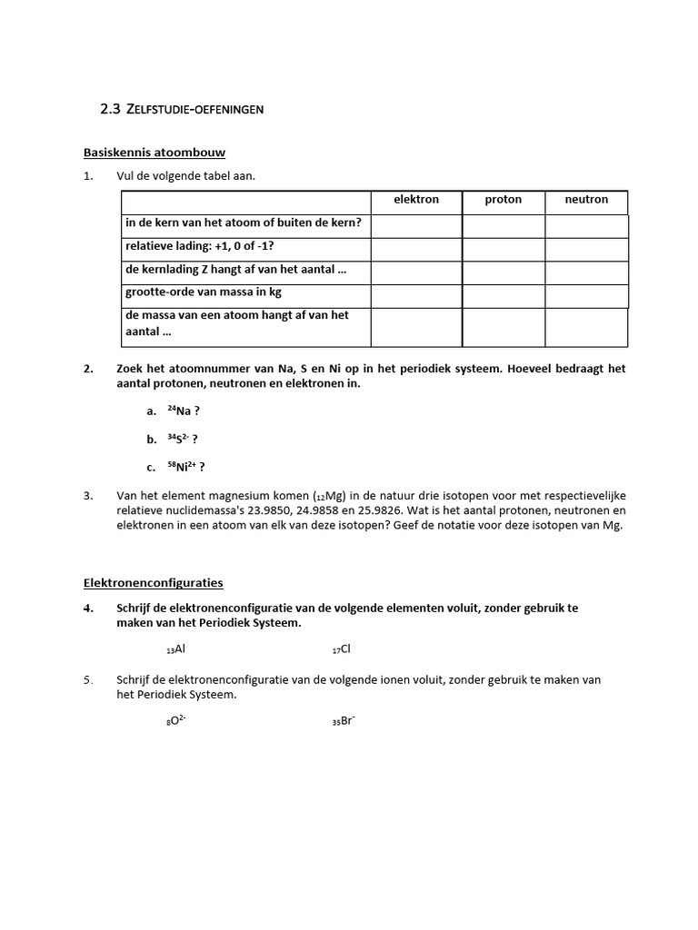 Module 2 Atoombouw Zelfstudie OPGAVE | PDF
