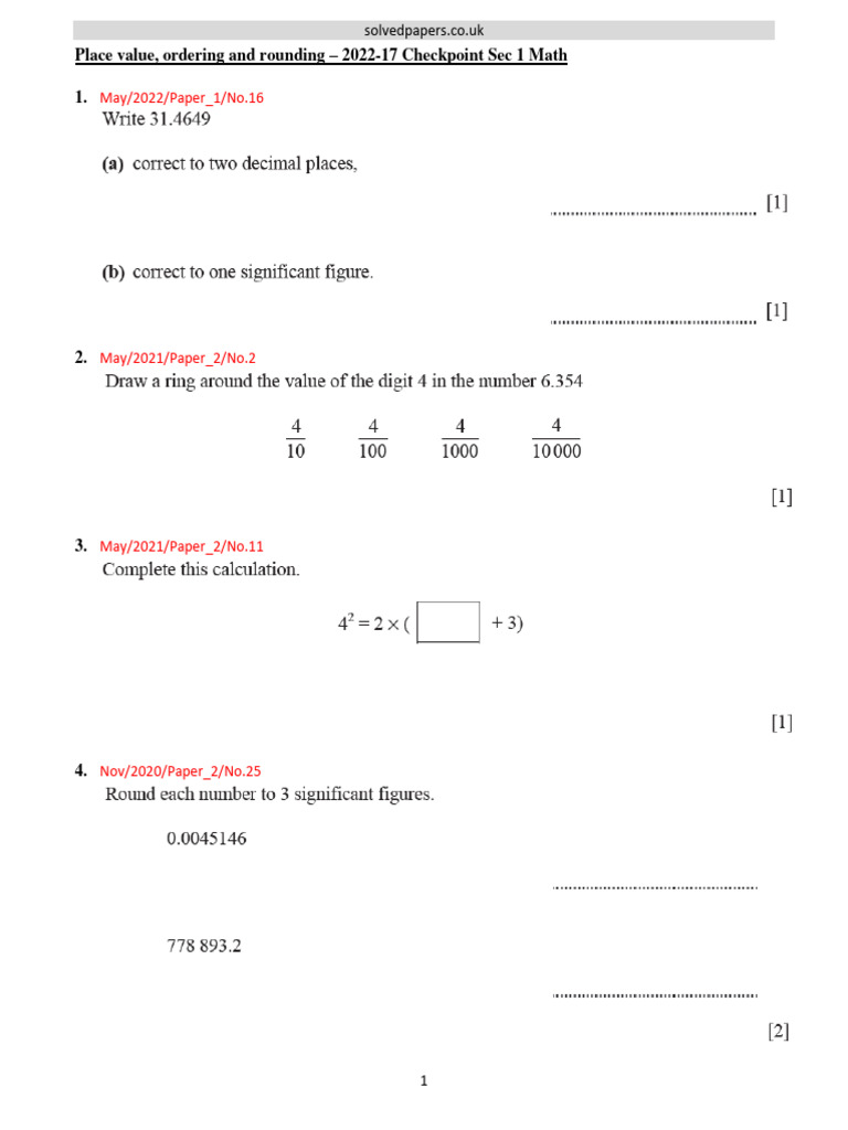 2022 - 17 Place Value Ordering and Rounding Checkpoint - Sec - 1 Mathematics | PDF | Business