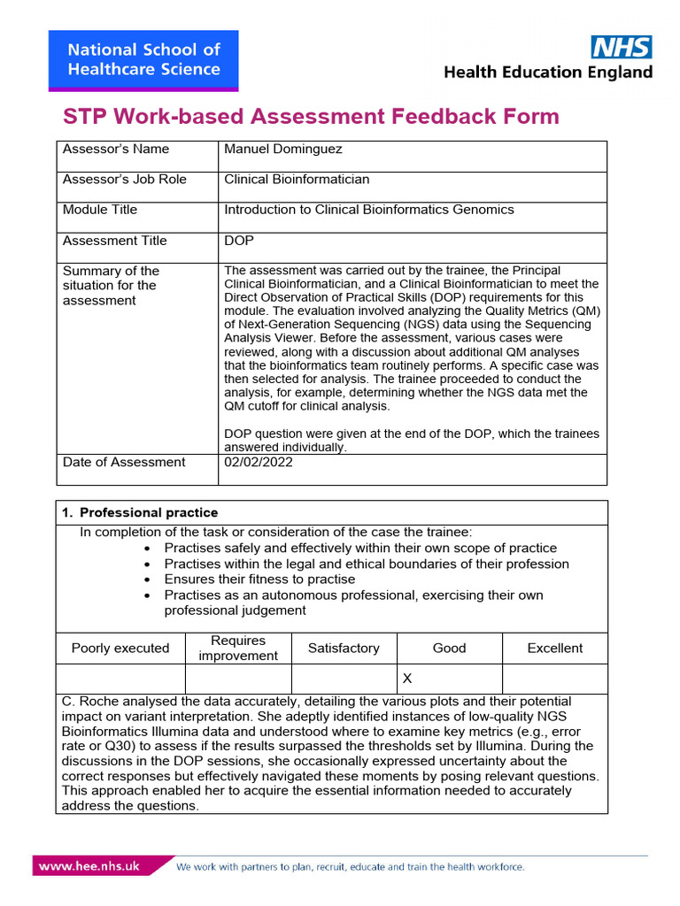 WB Assessments Proforma 2022 Final | PDF | Bioinformatics | Dna Sequencing