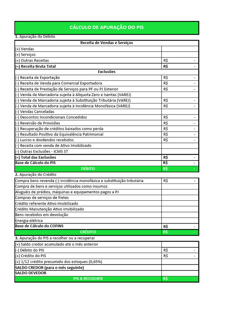 Planilha para Calculo PIS e CONFINS | PDF