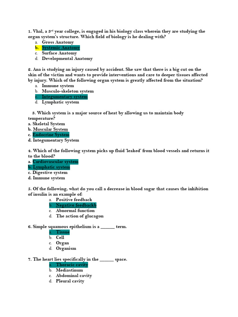 Biology Organ Systems Quiz Questions | PDF | Respiratory System ...