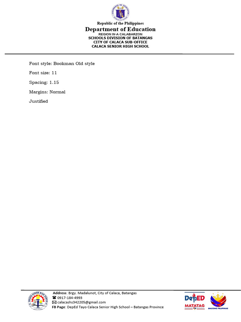 Official Header of Calaca SHS | PDF