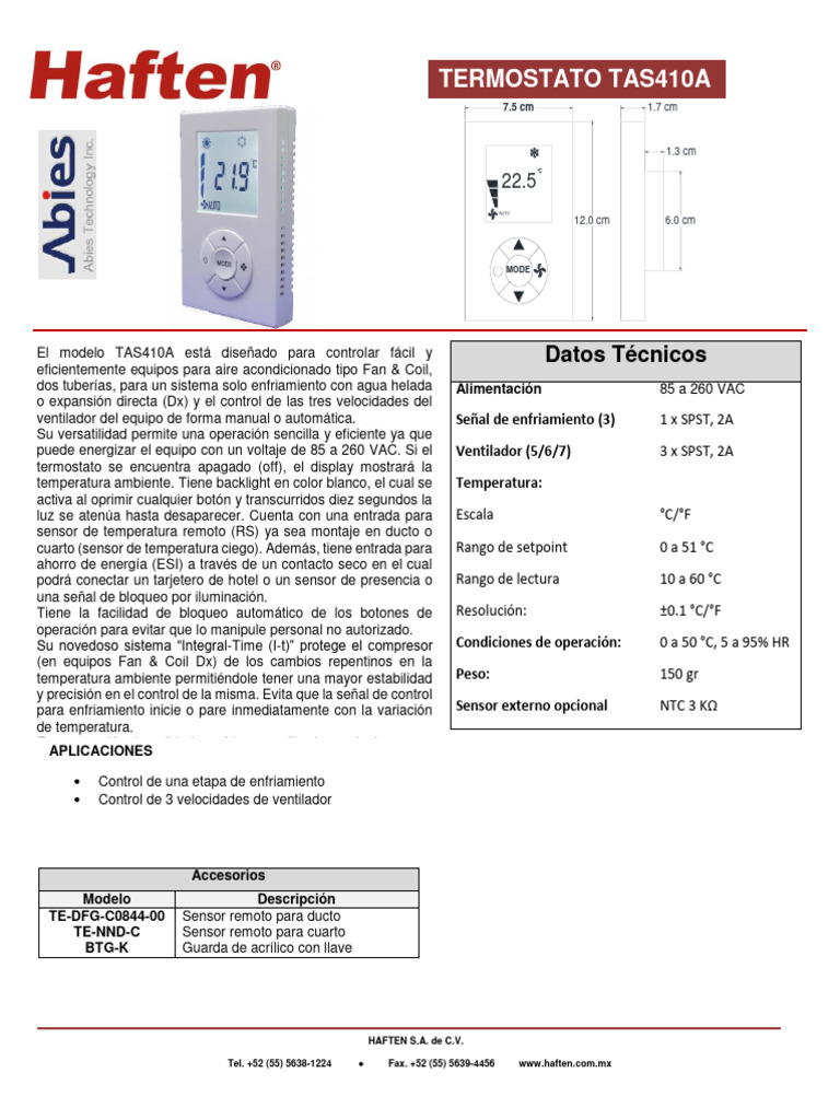 Ficha Tecnica | PDF | Termostato | Sensor