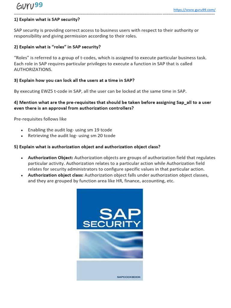 Sap Security Interview Questions | PDF