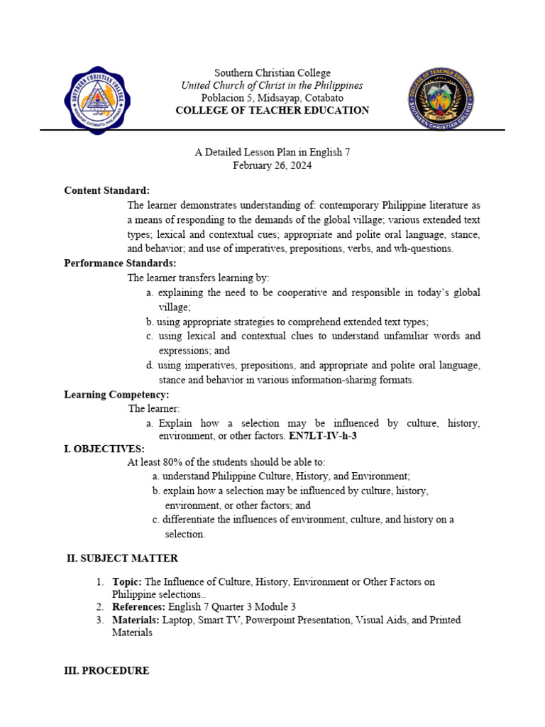 11 INFLUENCE OF CULTURE ETC Lesson Plan | PDF | English Language | Learning