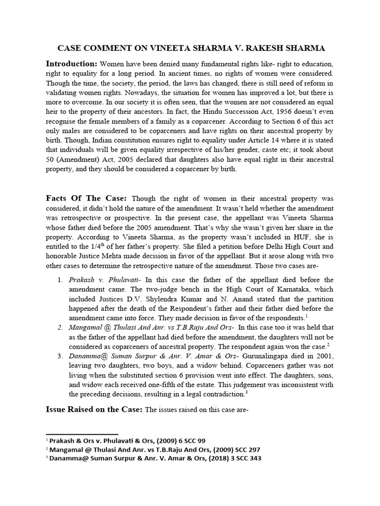 Dibyojit Mukherjee CASE COMMENT ON VINEETA SHARMA V Rakesh Sharma | PDF ...