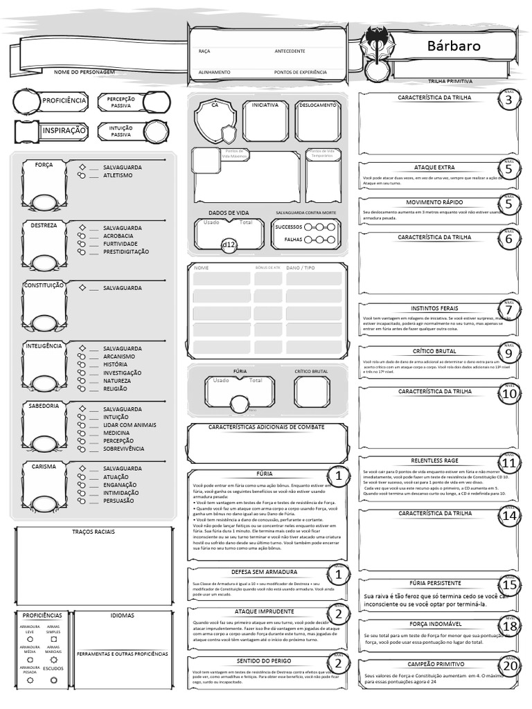 Ficha Preenchível - Bárbaro | PDF