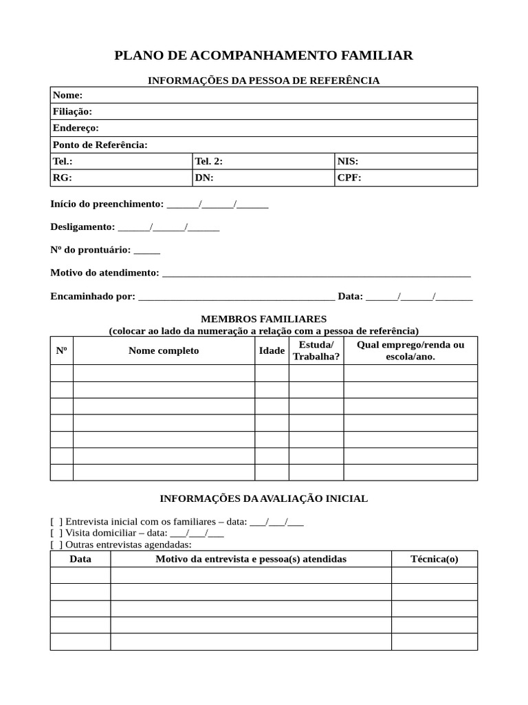 Plano de Acompanhamento Familiar | PDF | Família | Adolescência