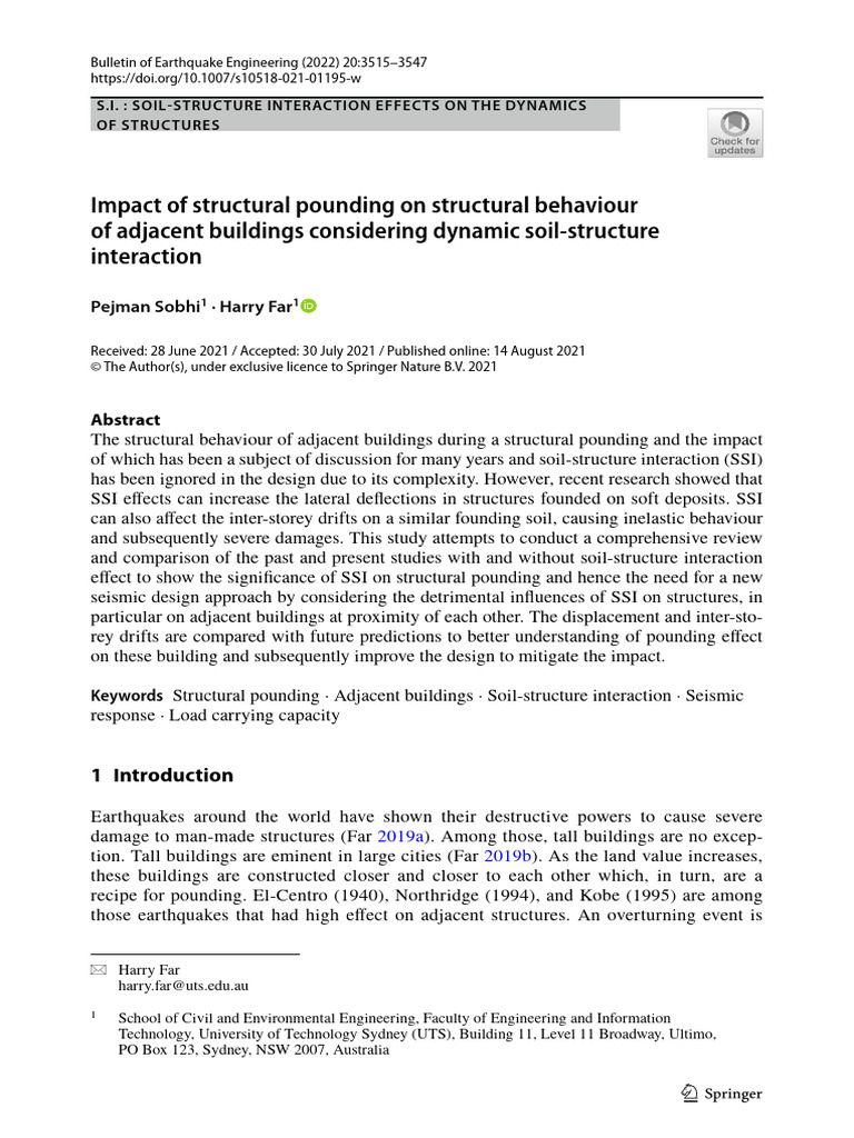 Impact of Structural Pounding On Structural Behaviour of Adjacent Buildings Considering Dynamic ...