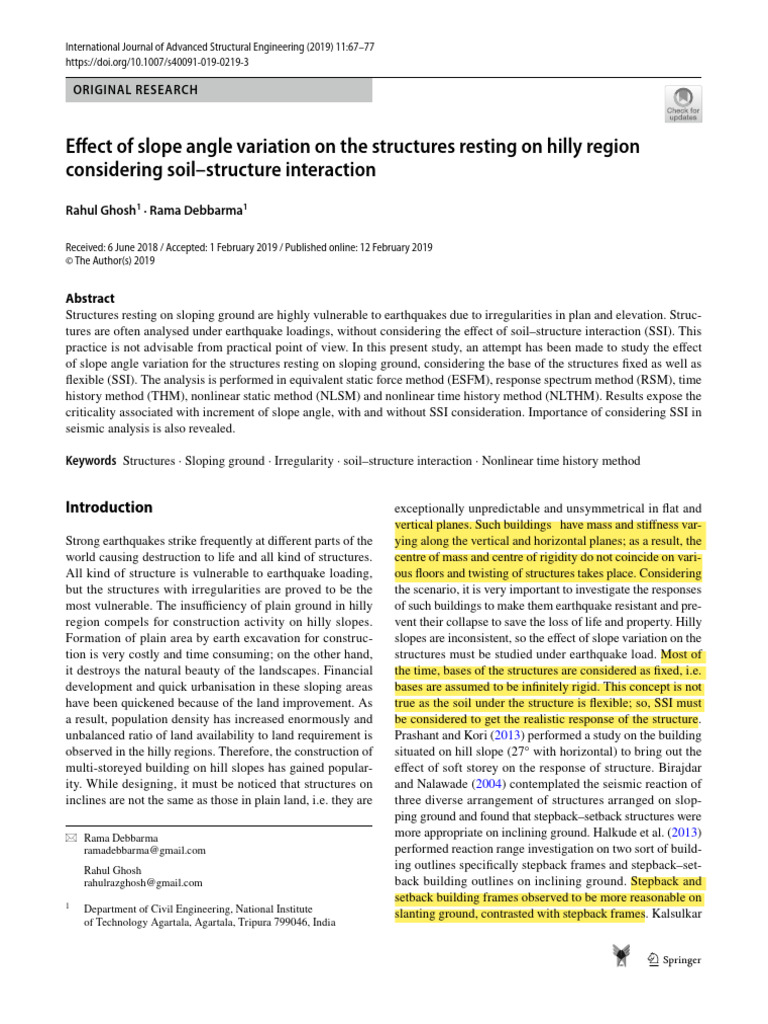 Effect of Slope Angle Variation On The Structures Resting On Hilly ...