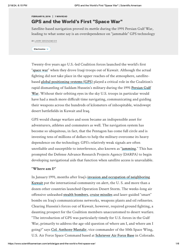 GPS and The Worlds First - Space War - Scientific American | PDF ...
