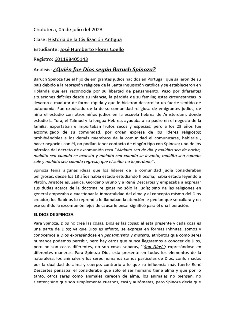 Quien Es Dios Segun Baruch Spinoza | PDF