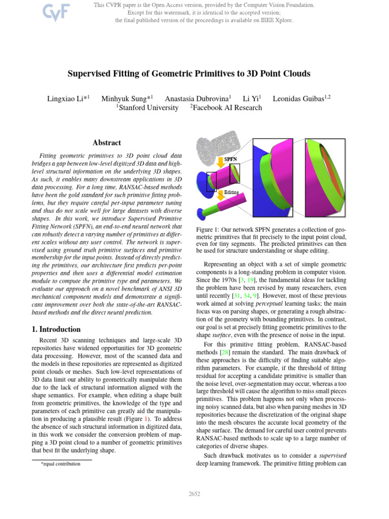 Supervised 3D Primitive Fitting Network | PDF | Deep Learning | Artificial Neural Network
