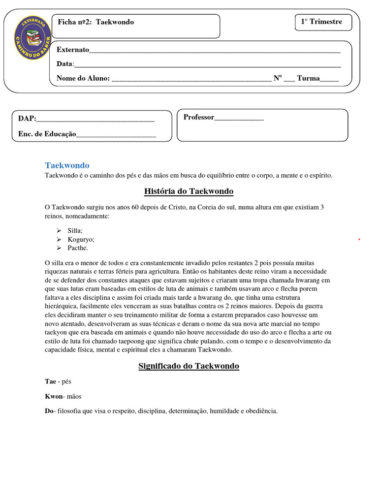 Ficha de Taekwondo PDF | PDF | Taekwondo