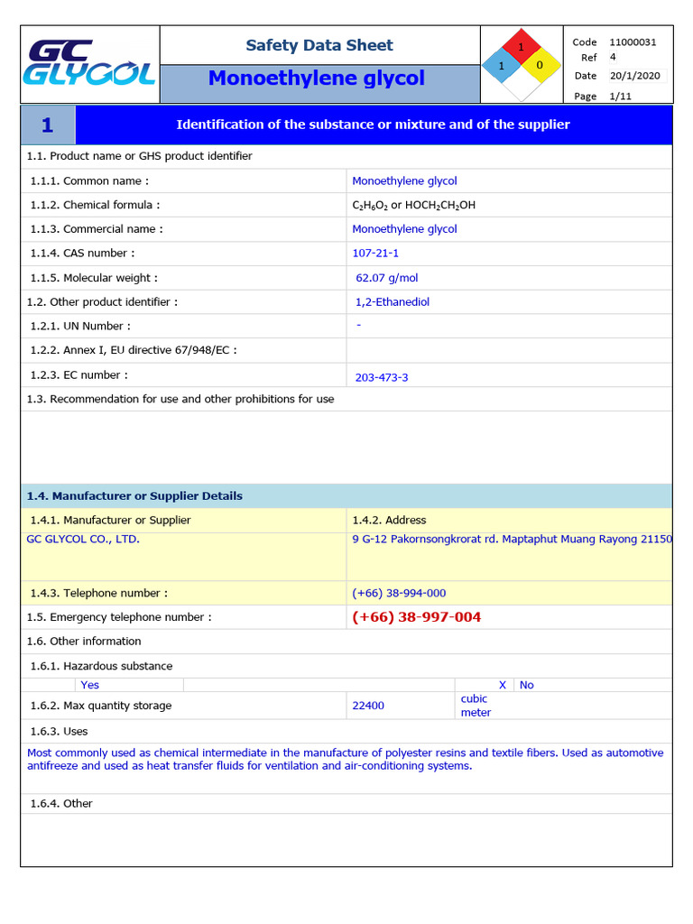 SDS - MEG - GC Glycol | PDF | Combustion | Firefighting