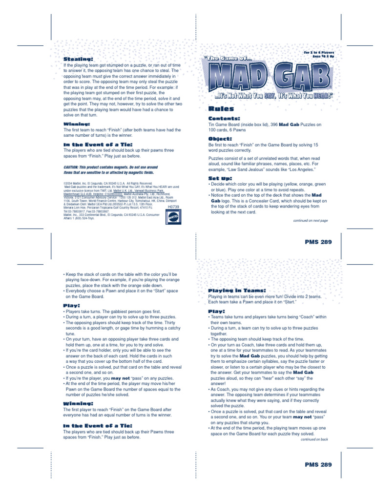 Mad Gab Word Game Manual | PDF