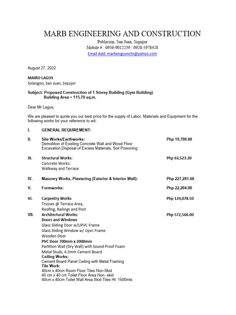 Quotation Gym | PDF | Wall | Plumbing