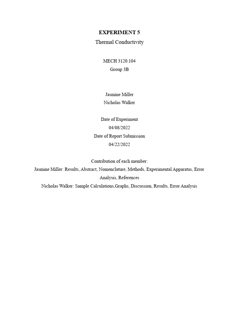 Experiment 5 Thermal Conductivity | PDF | Thermal Conductivity ...