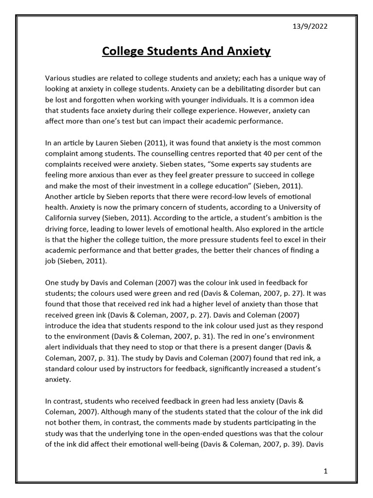 College Students and Anxiety | PDF | Anxiety | Learning Disability