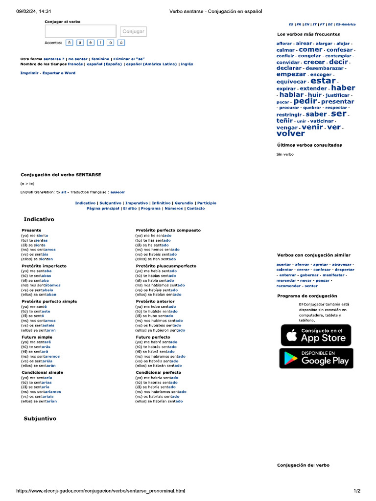 Verbo SENTARSE | PDF