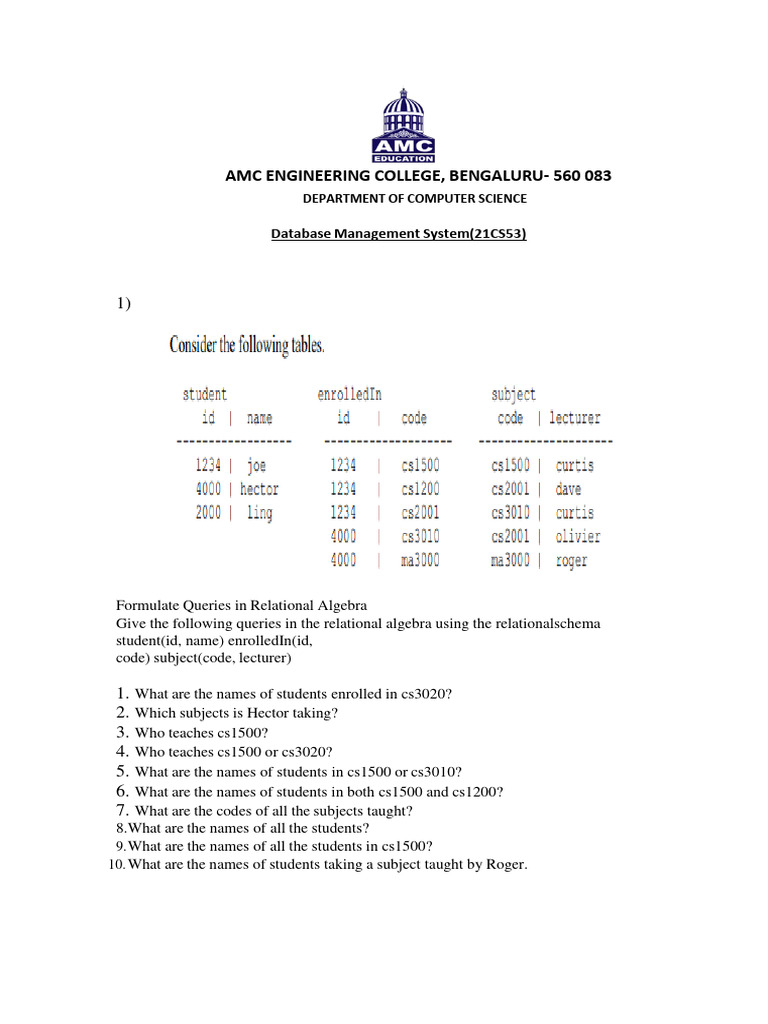 Dbms Assignment 21cs53 | PDF Dbms Assignment 21cs53 | PDF