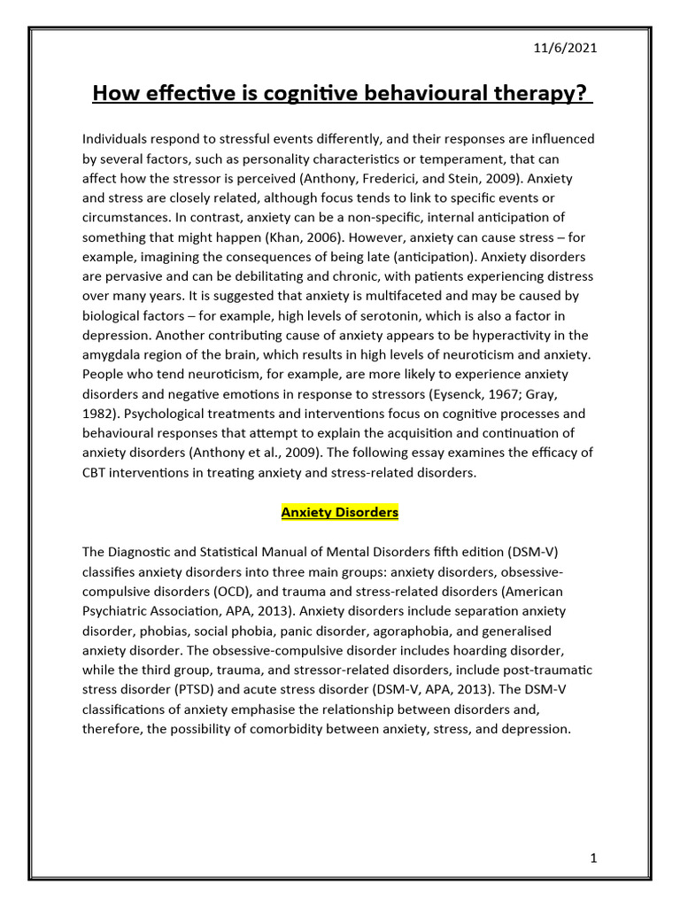 How Effective Is Cognitive Behavioural Therapy | PDF | Cognitive Behavioral Therapy | Anxiety ...