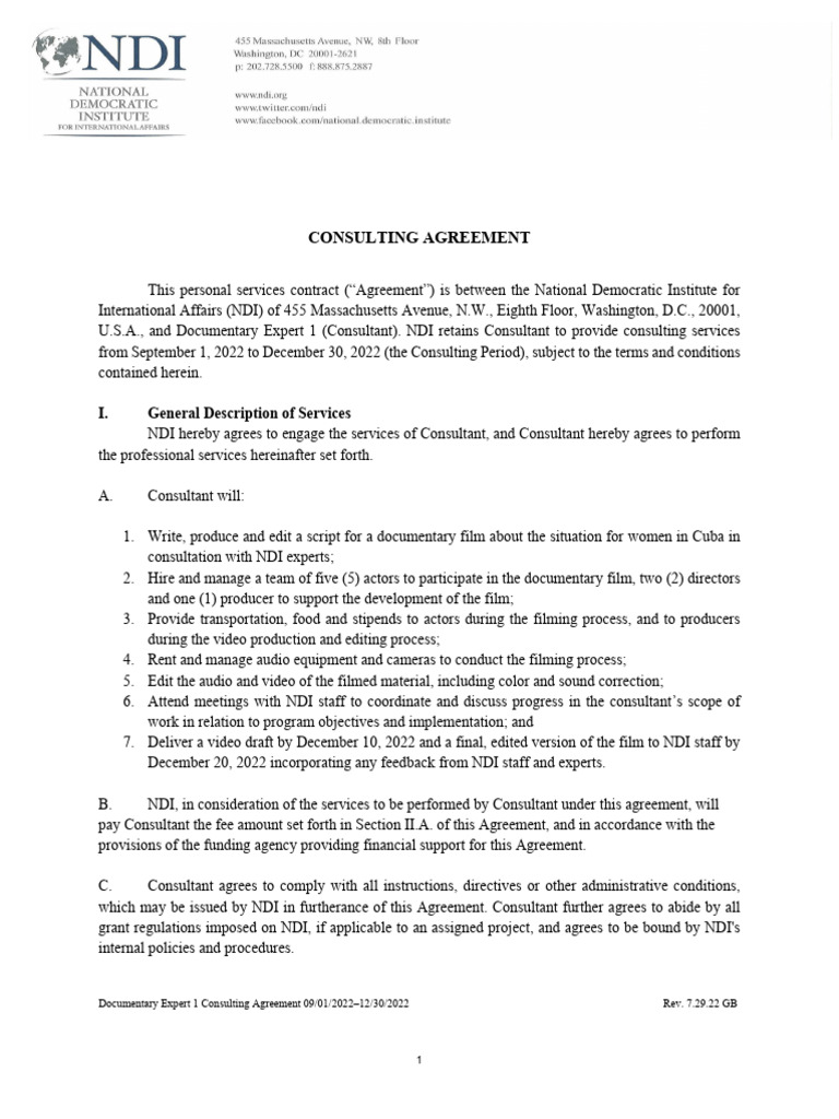 Consultant Agreement Documentary Expert 1 9.1.22-12.30.22 | PDF ...