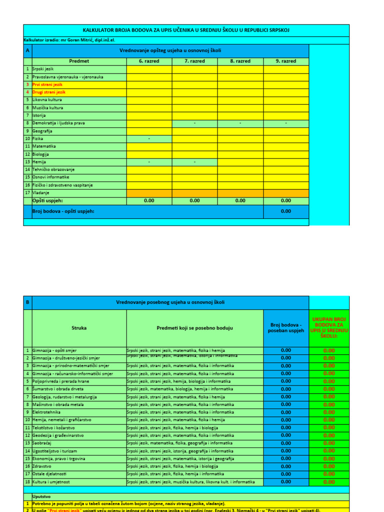 Kalkulator Broja Bodova Za Upis U Srednju Skolu - Republika Srpska | PDF Kalkulator Broja Bodova Za Upis U Srednju Skolu - Republika Srpska | PDF