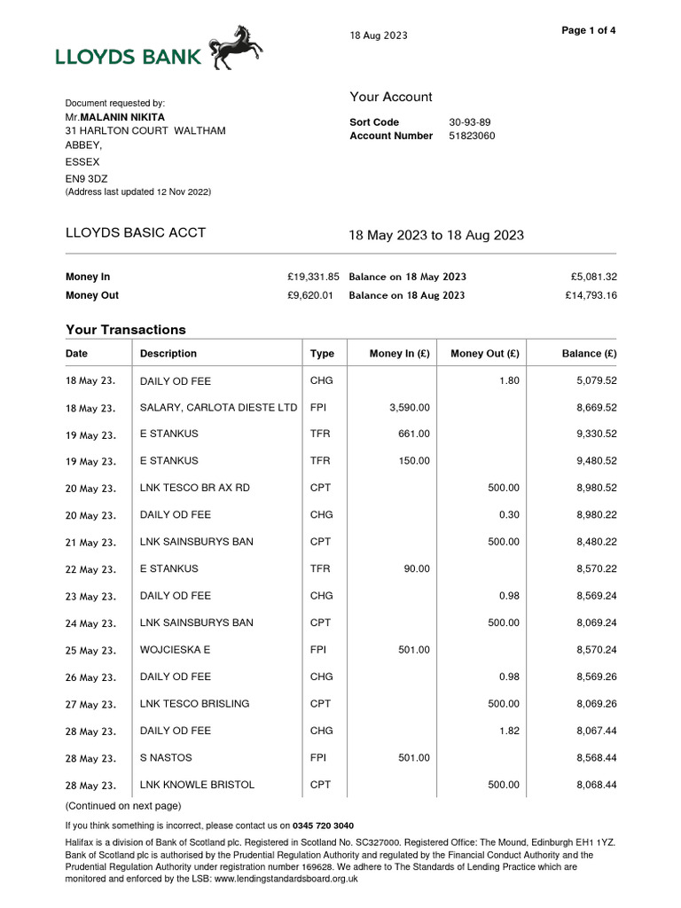Lloyds Statement | PDF | Payments | Banks Lloyds Statement | PDF | Payments | Banks
