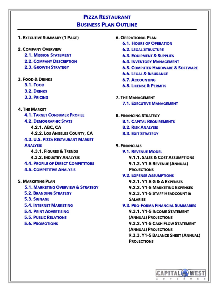 Sample Restaurant Business Plan Outline | PDF