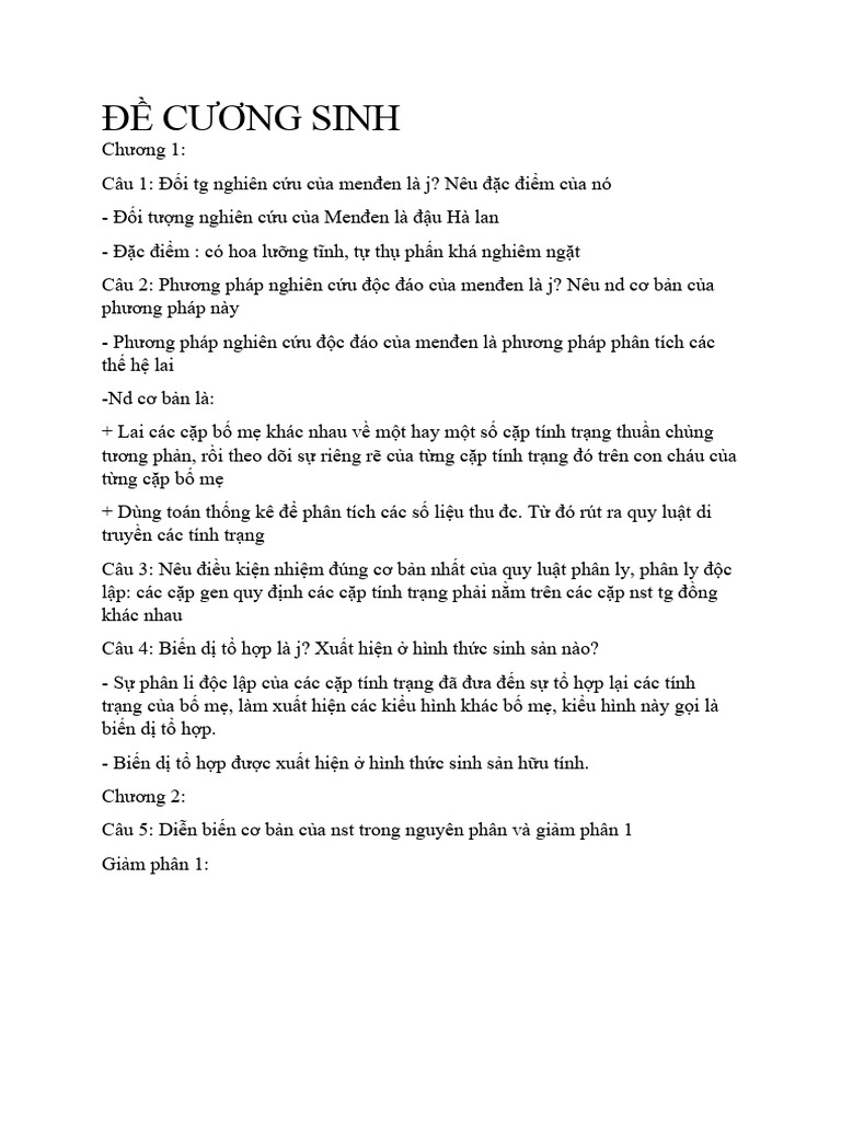 Đề Cương Sinh | PDF