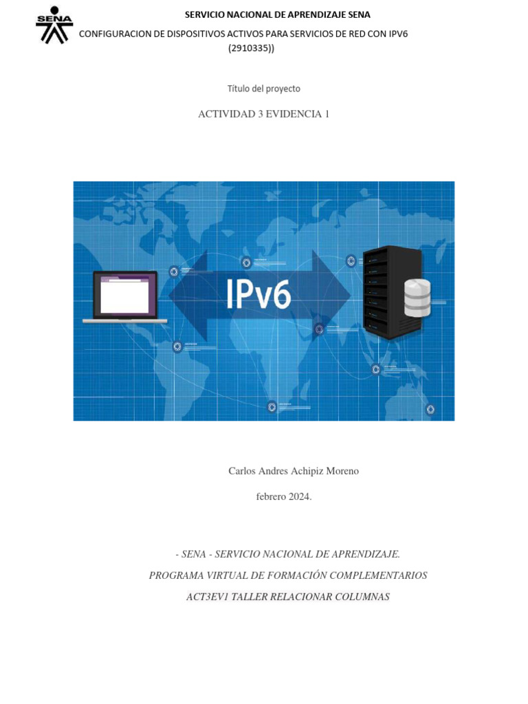 Actividad 3 Evidencia 1 Identificar Direcciones IPV6 | PDF | Enrutador (Computación) | Yo Pv6
