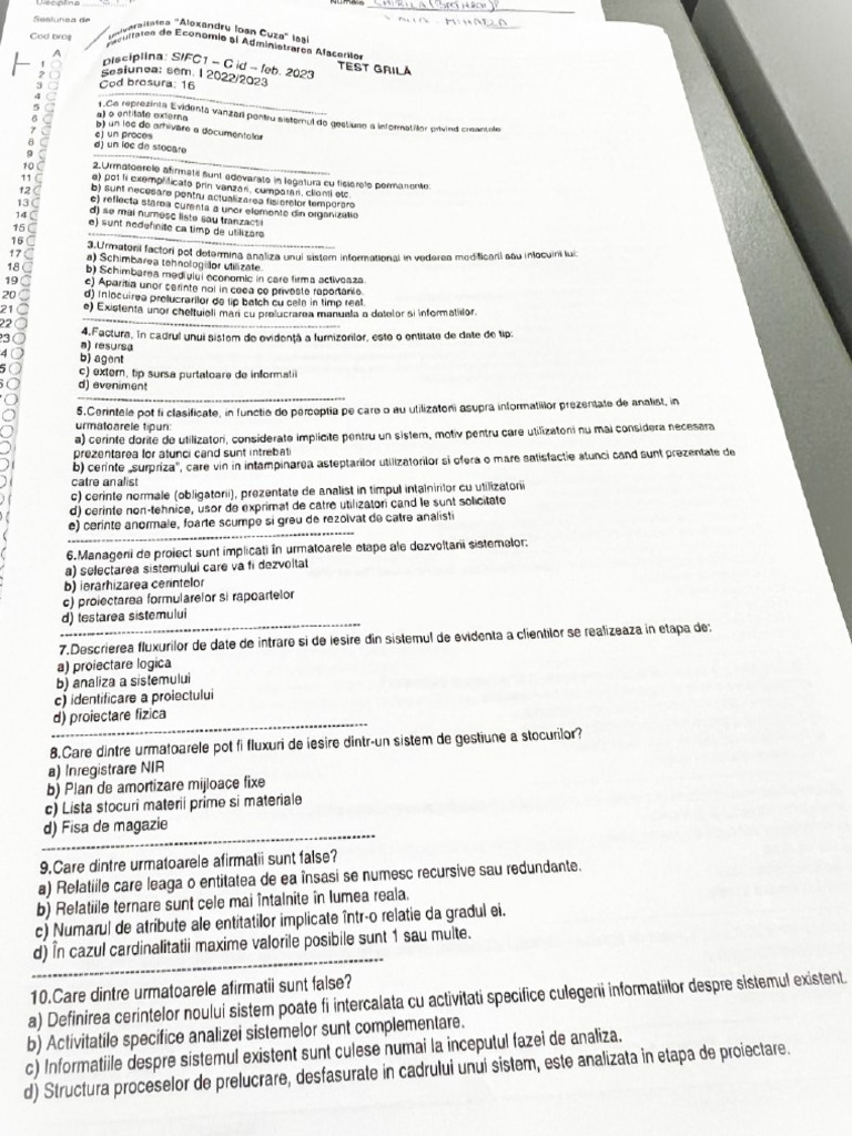 Grile FEAA SIFC1 ID Examen 01 | PDF