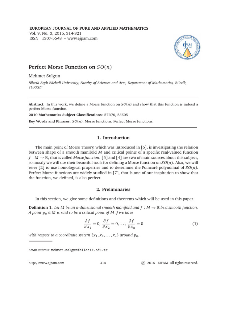 Perfect Morse Function On SO (N) | PDF