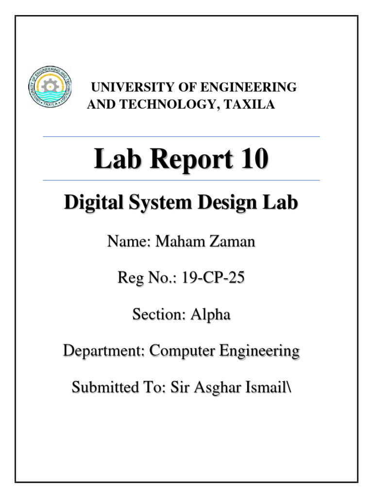 19-CP-25 Maham Zaman DSD Lab 10 | PDF | Field Programmable Gate Array | Digital Electronics