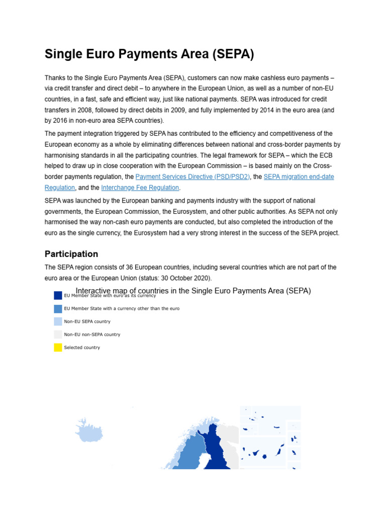 Single Euro Payments Area (SEPA) | PDF | Euro | European Union