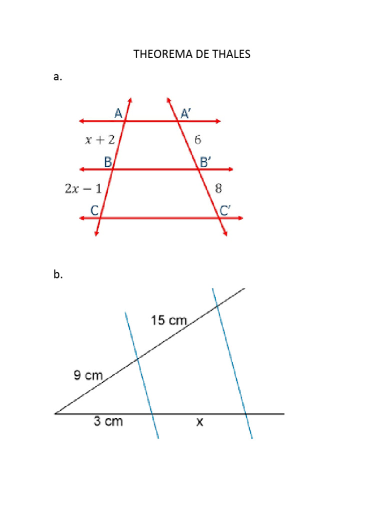 Teorema de Thales Ejercicios de Repaso | PDF