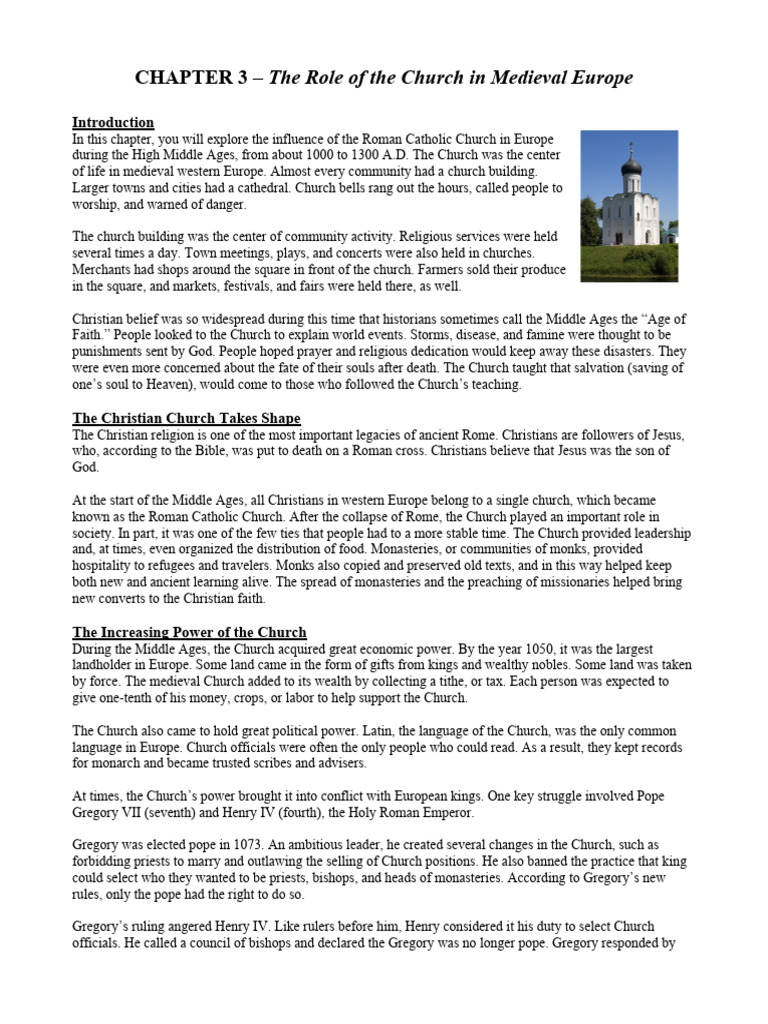 Role of Church in Medieval Europe - Chapter 3 | PDF