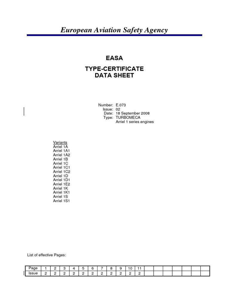 EASA-TCDS-E.073 Turbomeca Arriel 1 Series Engines-02-18092008 | PDF ...