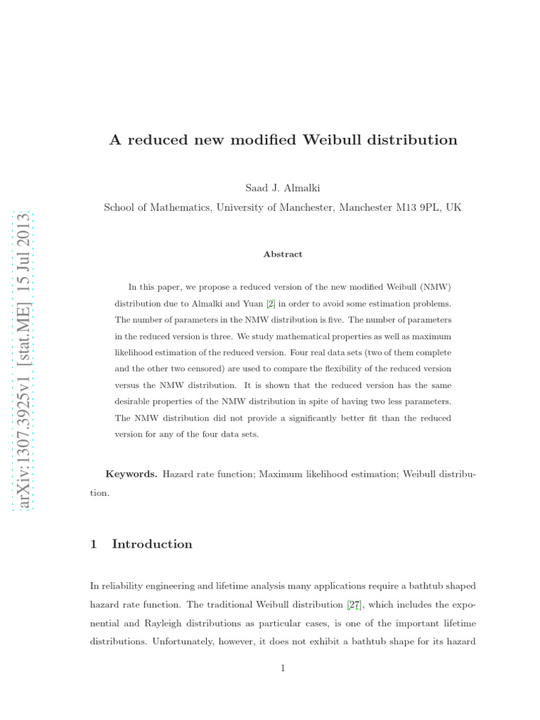 A Reduced New Modified Weibull Distribution | PDF | Akaike Information ... A Reduced New Modified Weibull Distribution | PDF | Akaike Information ...