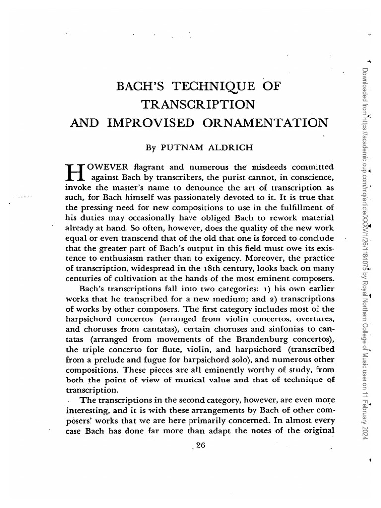 Bach's Technique of Transcription and Improvised Ornamentation | PDF ...