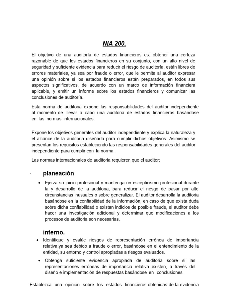Analisis NIA 200 | Descargar gratis PDF | Auditoría | Contralor