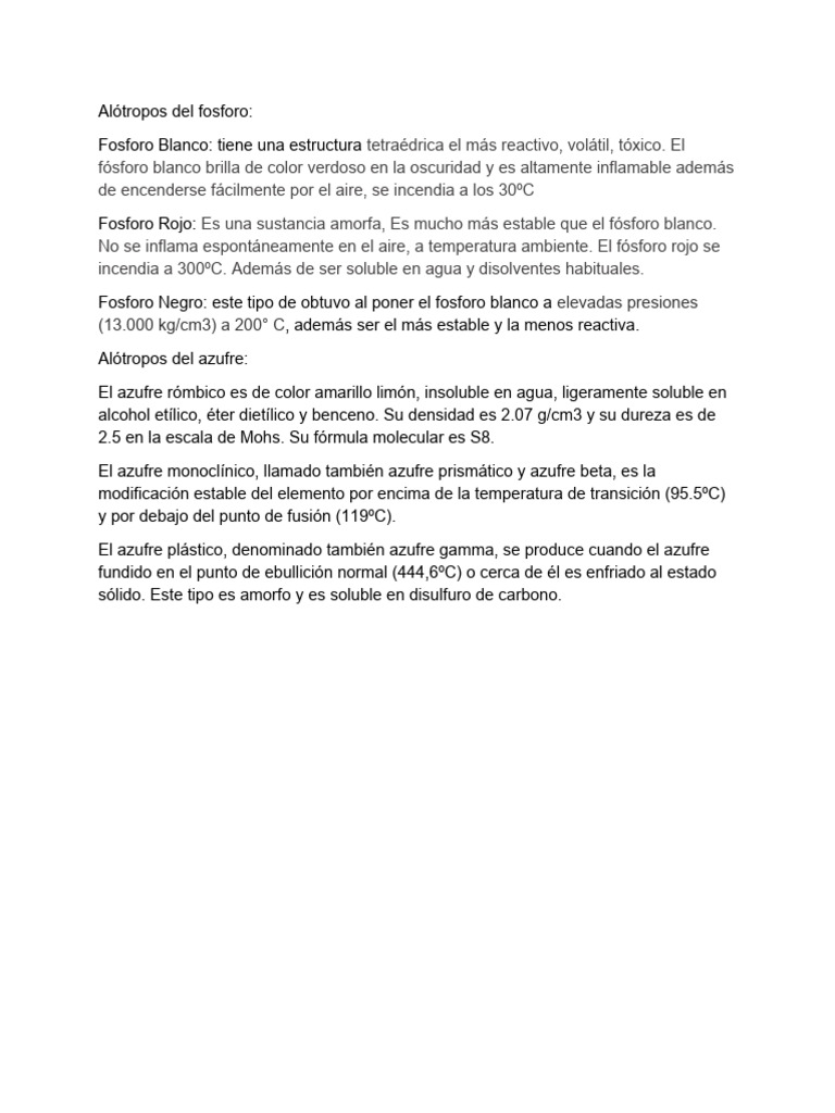 Alotropos de Foforo | Descargar gratis PDF | Fósforo | Hidróxido