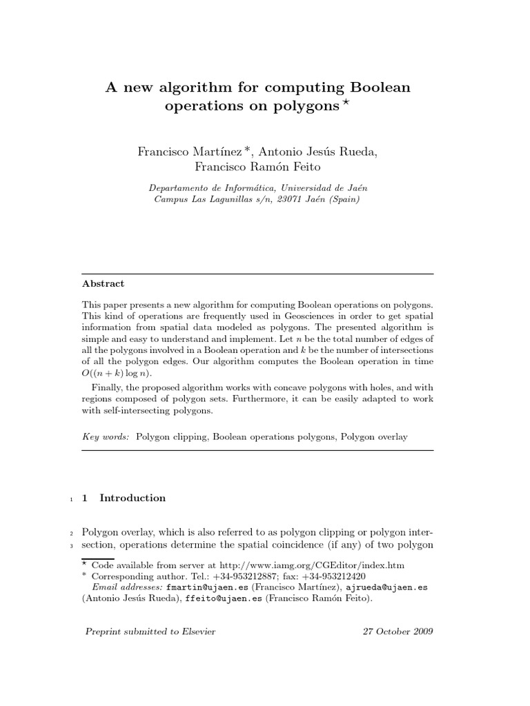 A New Algorithm For Computing Boolean Operations On Polygons Pdf