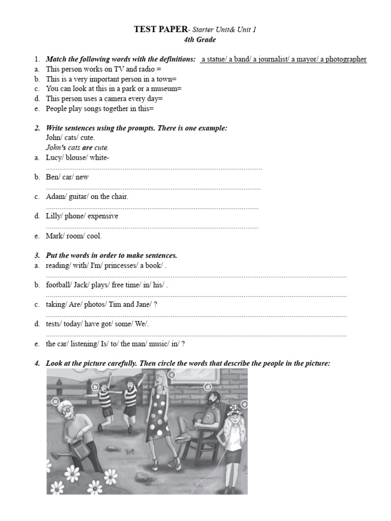 TEST PAPER 4th Grade Units 0-1 Art | PDF | Home & Garden