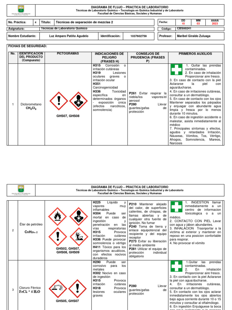 Ficha de Seguridad Separacion Mezclas 2 | PDF | Química