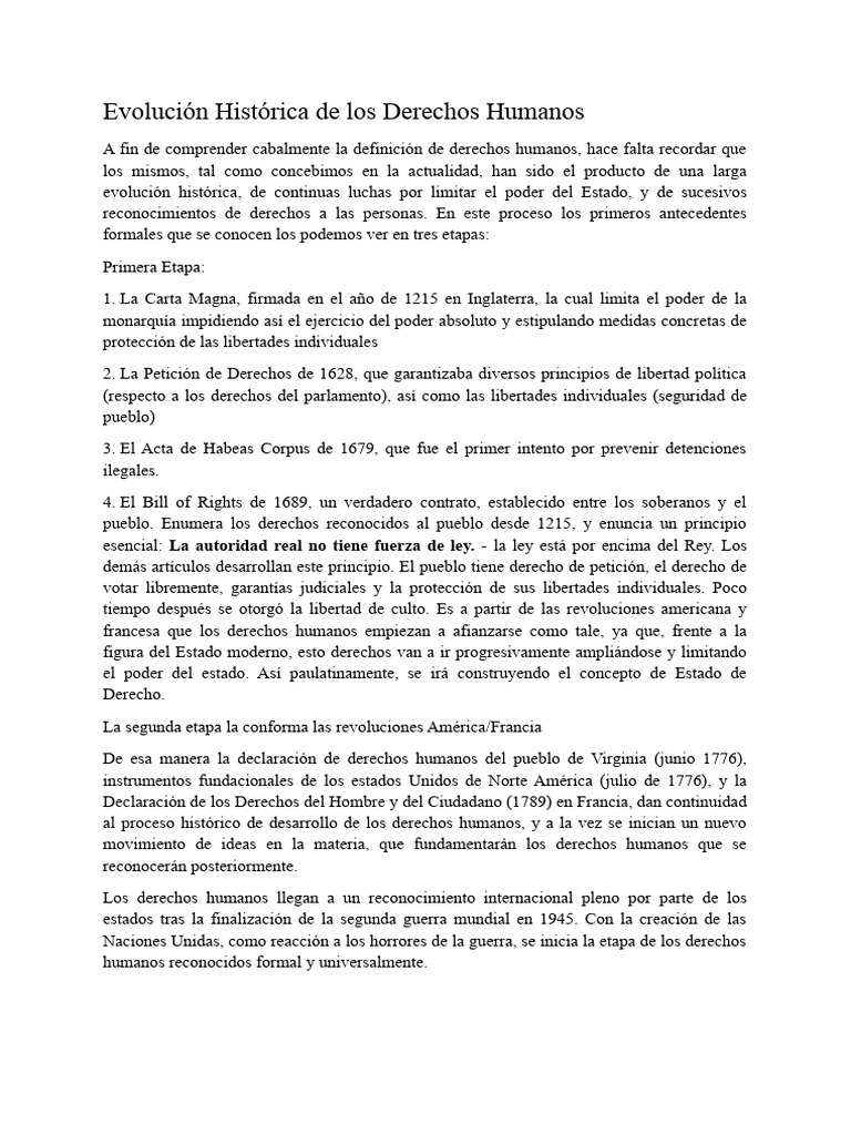 Evolución Histórica de Los Derechos Humanos | PDF | Derechos humanos | Convenio europeo de ...