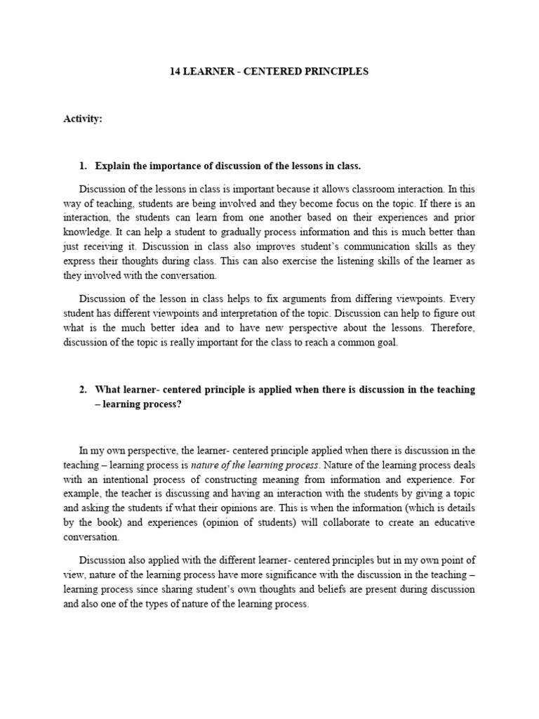 14 Learner Centered Principles 090223 Clarisa Belda | PDF | Learning | Experience