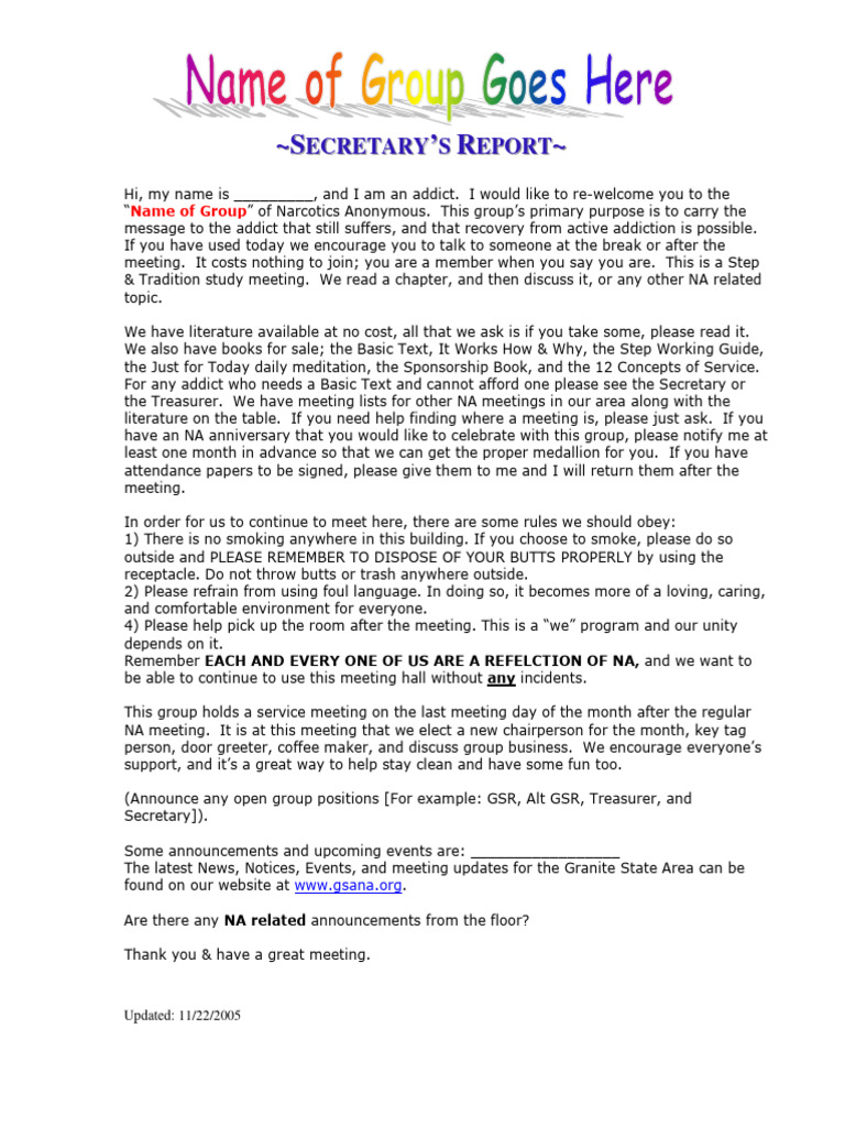 Sample Na Group Secretary Report | PDF
